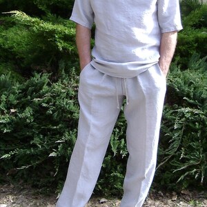 Men"s Linen Summer Set, Long Trousers and Slim Fit T-shirt, Pants With ...