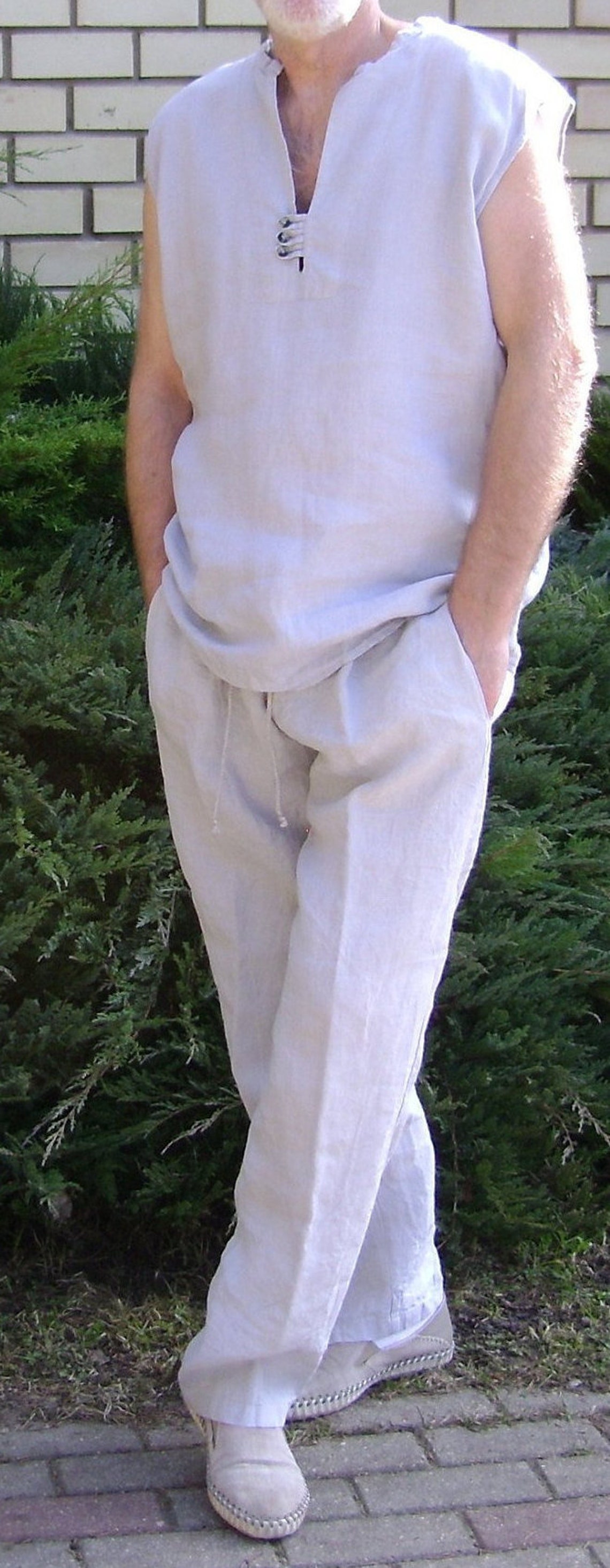 Men's Linen Trousers and Linen Top Summer Set Sleeveless - Etsy