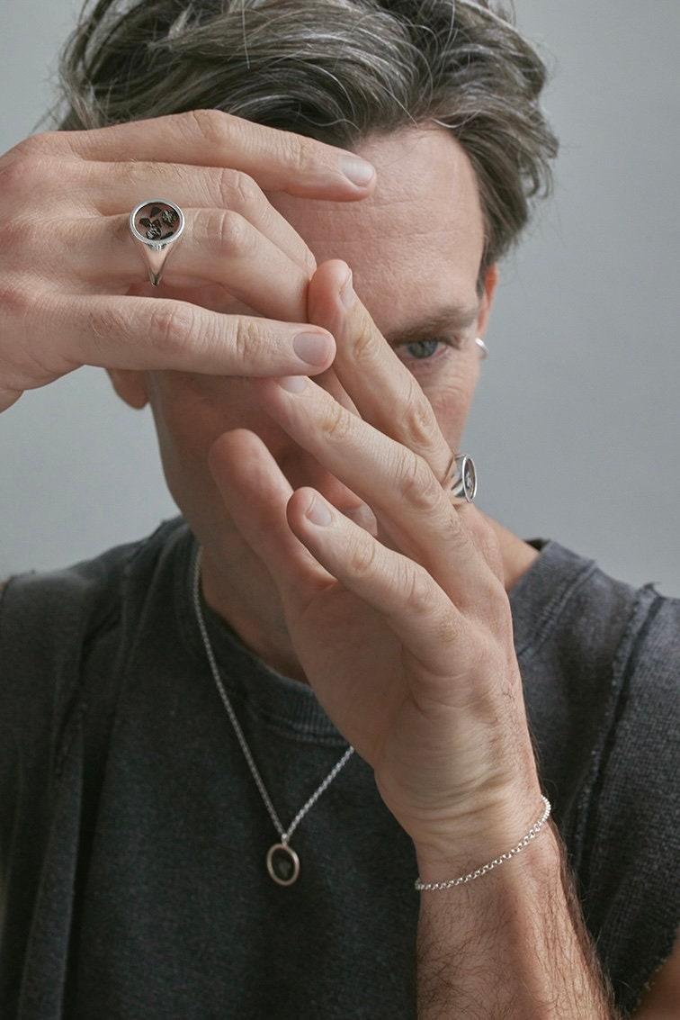 Men's Sterling Silver Signet Ring With Authentic Meteorite - Etsy