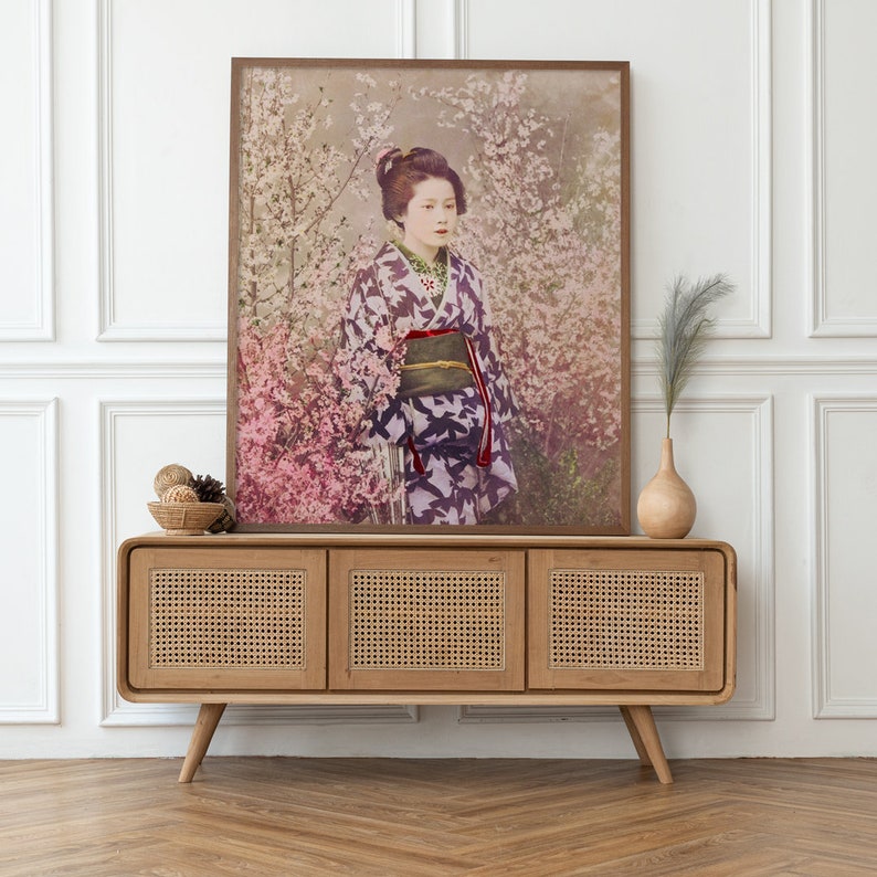 Geisha and Cherry Blossom Canvas Print Vintage Japanese Art Beautiful ...