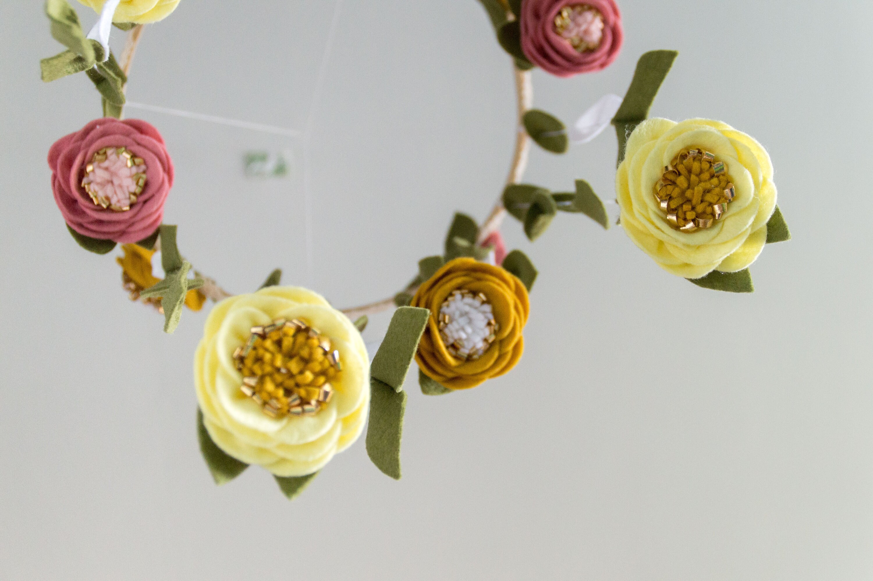 Floral Felt Mobile Cot Pink Flowers Mobile Pastel Pink Yellow Cream ...