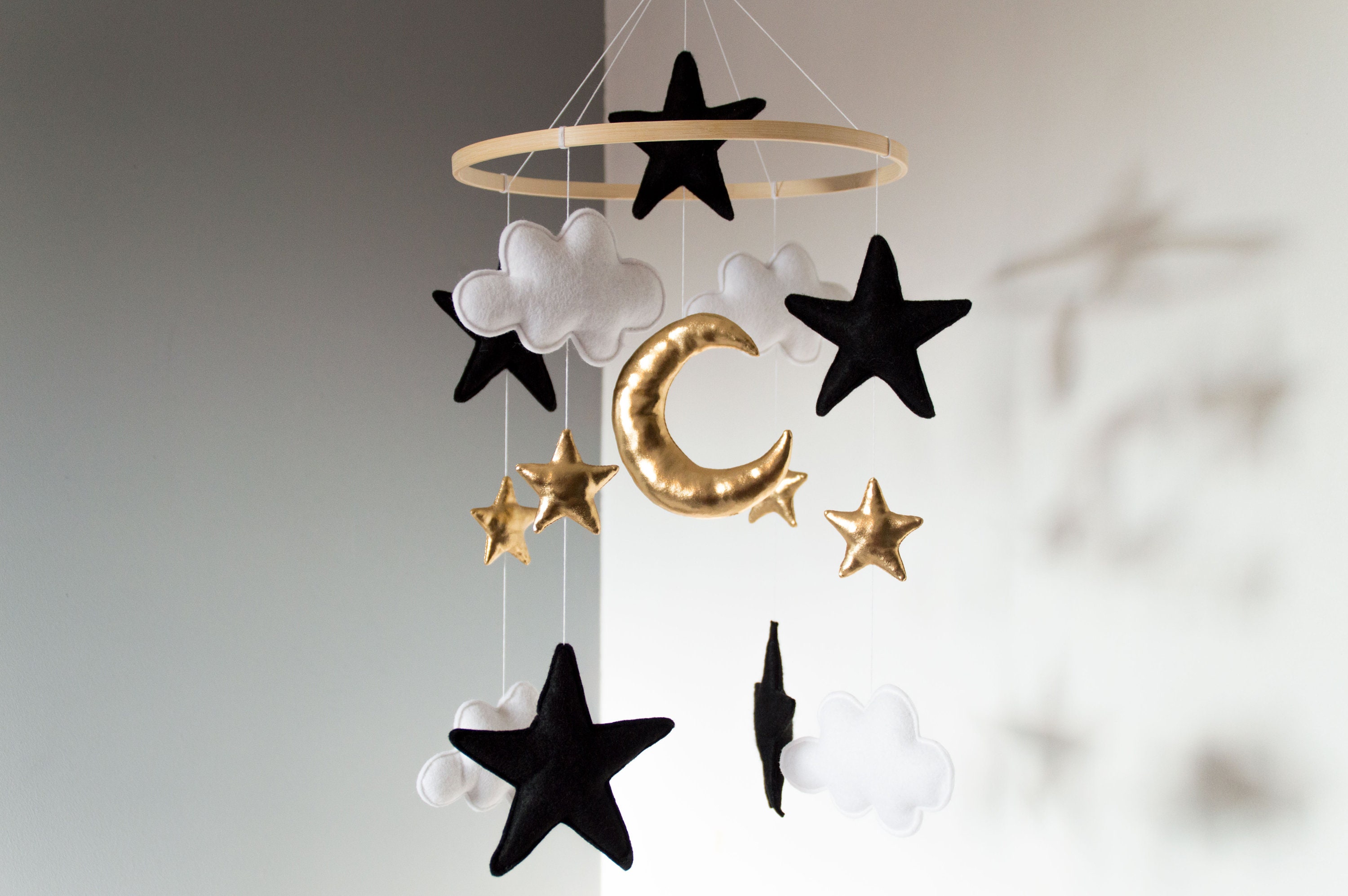 Cot Mobile Black and White Mobile Cot Decoration Clouds Stars | Etsy UK