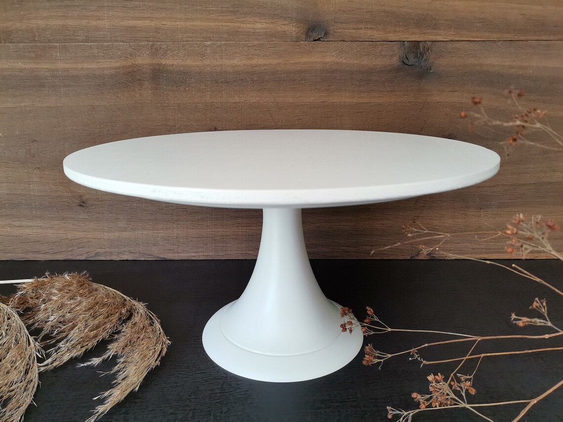 CAKE STAND Wood Wedding White Extra Large Plate Pedestal Stand 18/17/15 ...