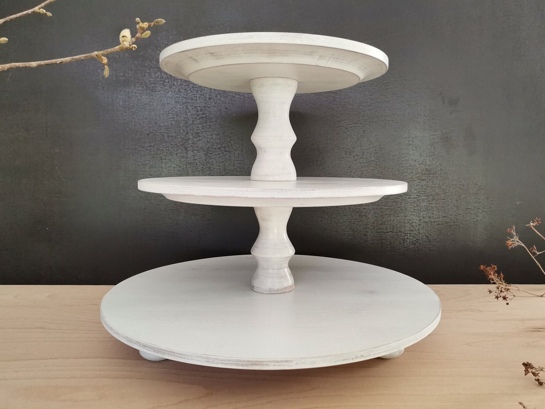 CAKESTAND TRAY 3-tiered, Wood, White, Wedding, Dessert Display, Muffin ...