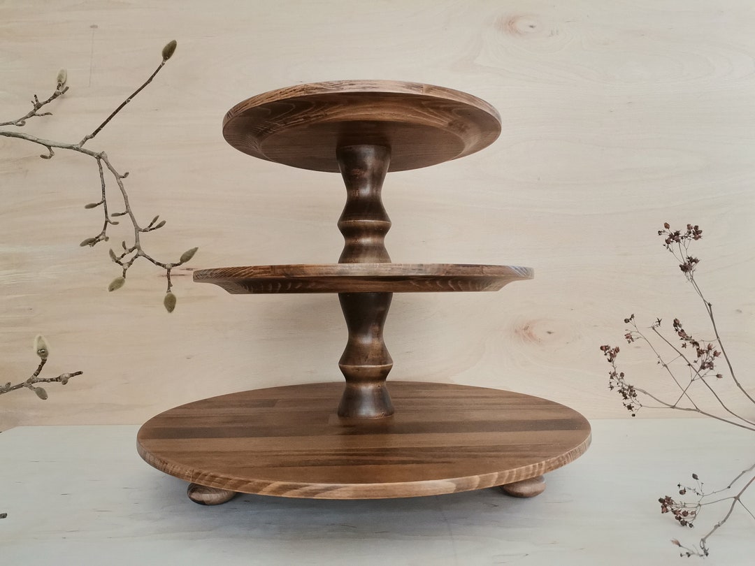 CAKESTAND TRAY 3-tiered, Wood, Antique Brown, Wedding, Dessert Display ...