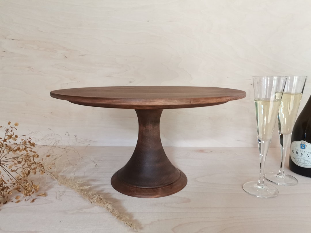 CAKE STAND Wood Wedding Brown Extra Large Cake Plate 18.0/17.0/15.5/14. ...
