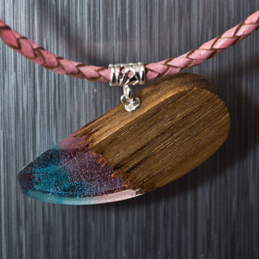 Wood Resin Pendant Wooden Pendant Resin Necklace Pendant on Leather ...