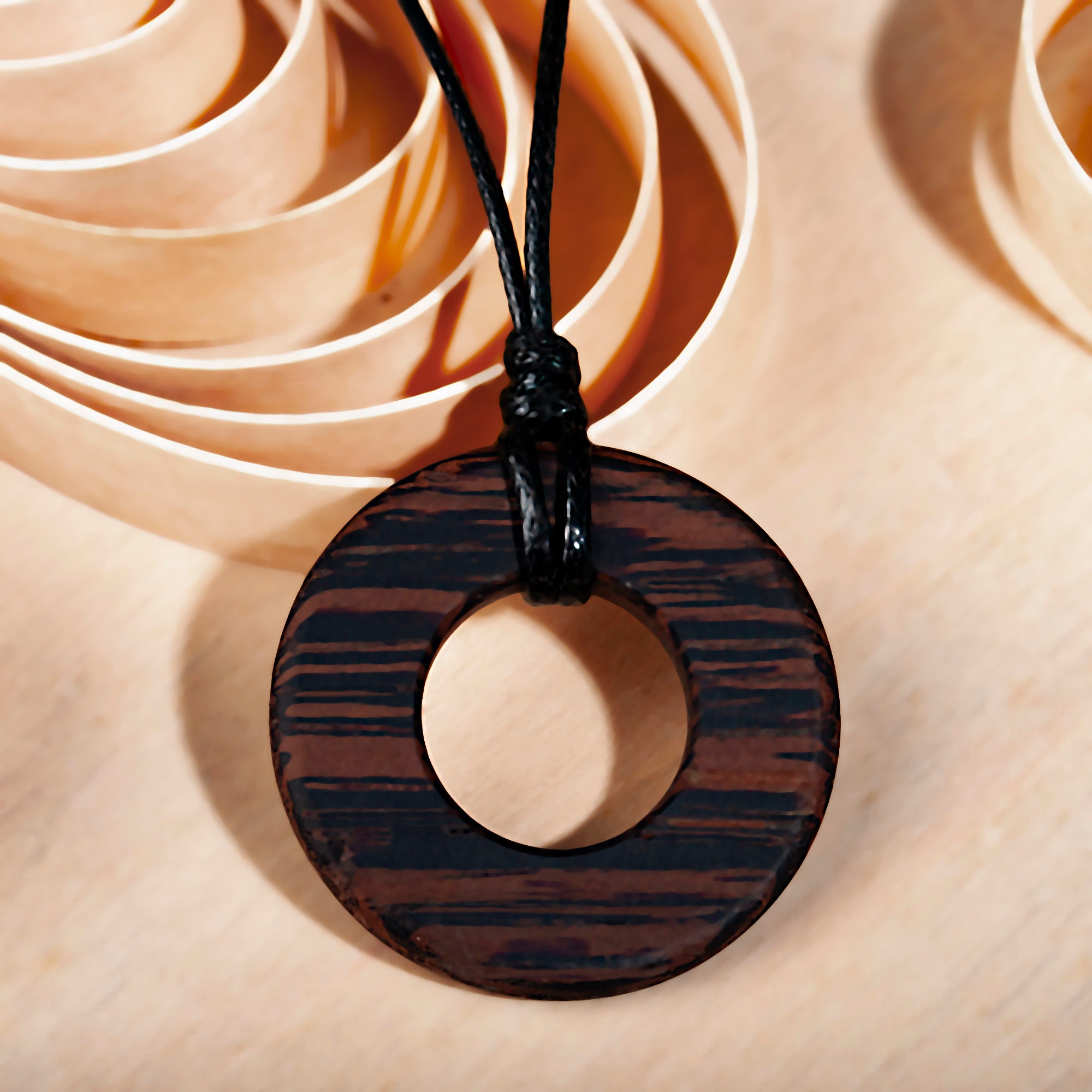 Unique Round Wooden Necklace Featuring Handmade Wood Pendant With ...