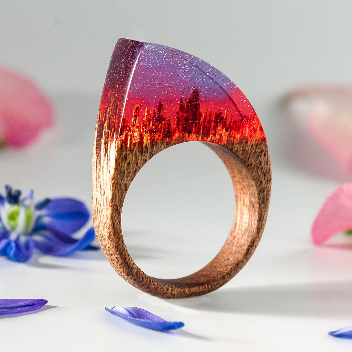 Red Resin Ring for Women Nature Ring Resin Wood Ring With - Etsy