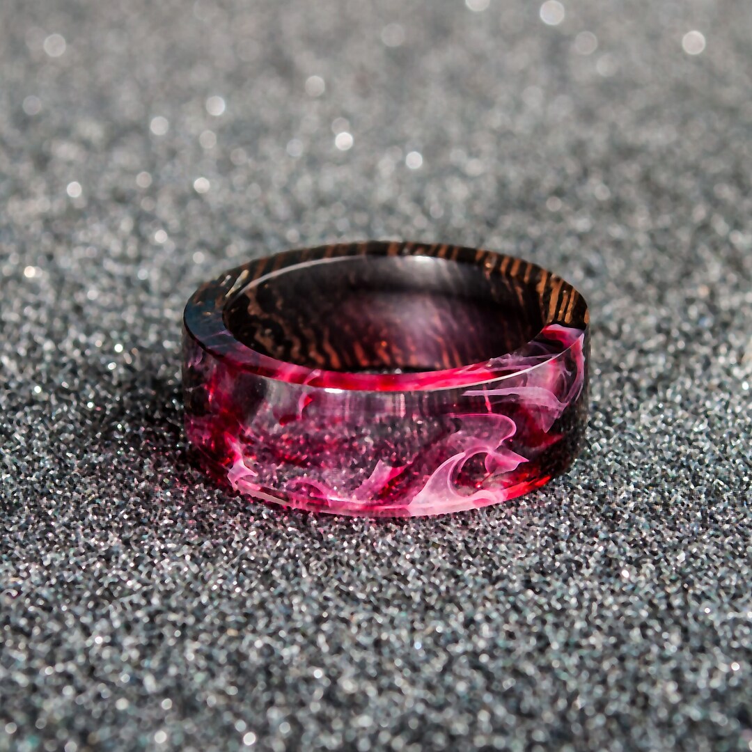 Wood Resin Band Handmade Resin Wood Ring Wedding Women Band Wooden Gift ...
