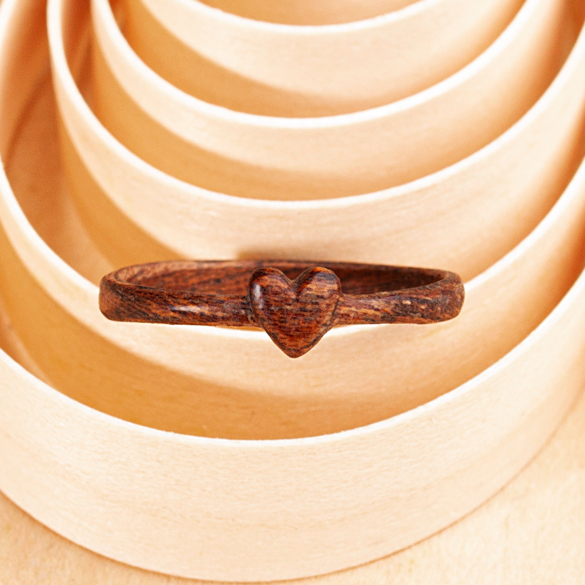 Wood Ring Band Heart Ring Handmade Bentwood Ring for Women and | Etsy