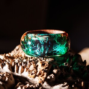 Nature Ring Wood Resin Green Geometric Ring Botanical Resin Ring - Etsy