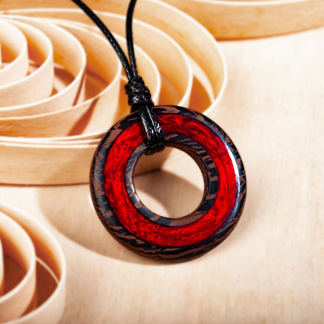 Unique Round Wooden Necklace Featuring Handmade Wood Pendant With ...