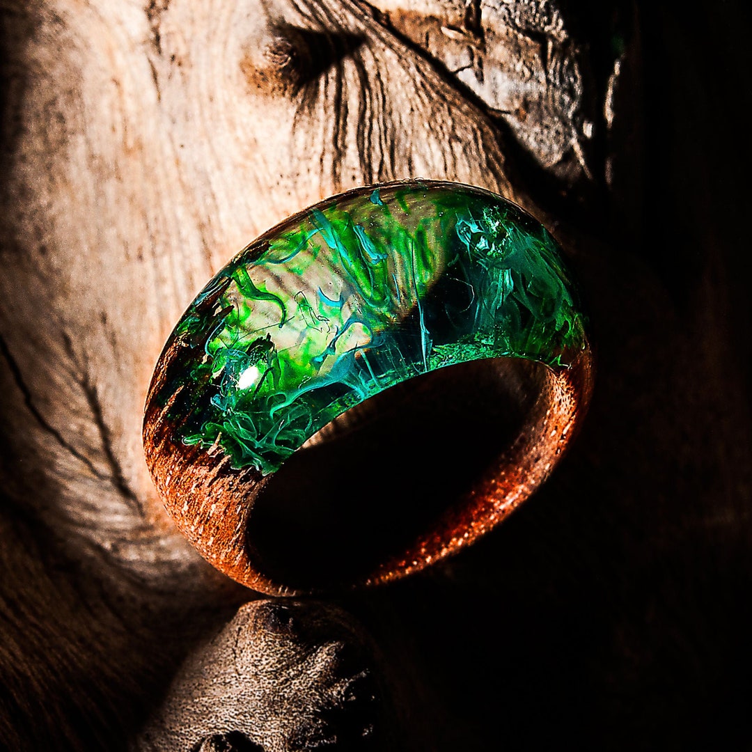 Nature Ring Wood Resin Green Geometric Ring Botanical Resin Ring - Etsy