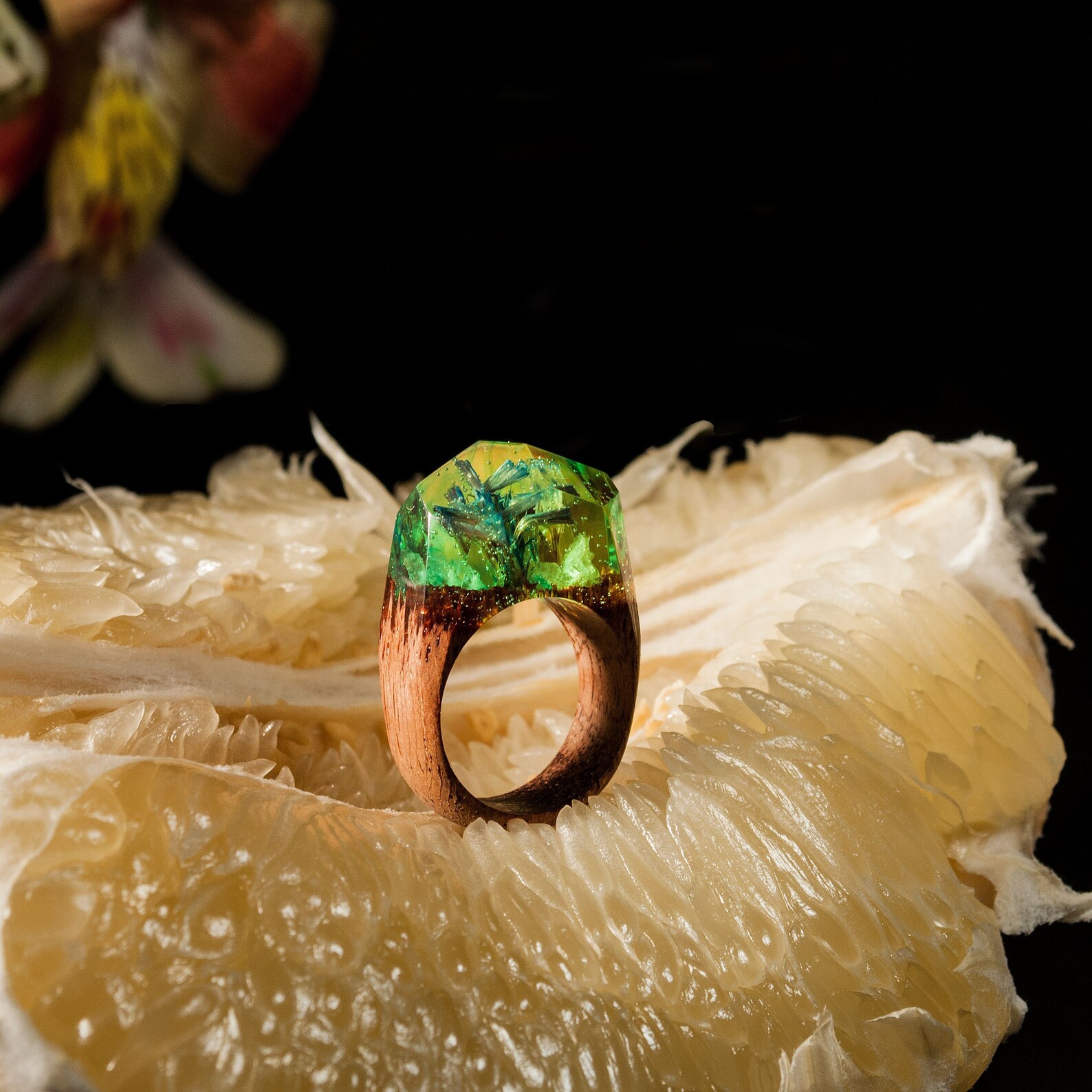 Resin Ring Flower Nature Resin Wood Ring With Real Flowers - Etsy