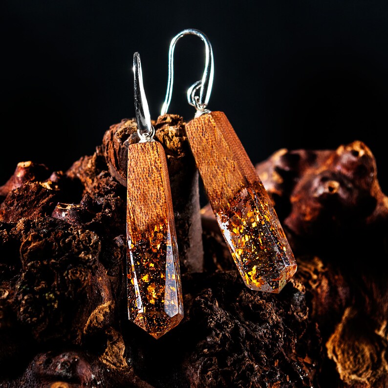 Wood Resin Earrings With Golden Flakes - Resin Wood Earrings Resin in a ...