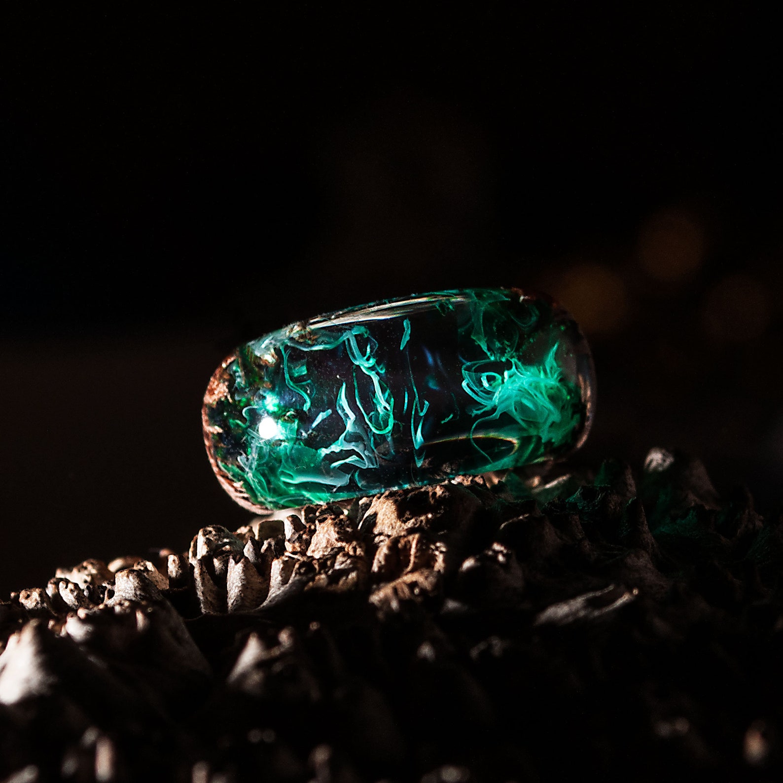 Nature Ring Wood Resin Green Geometric Ring Botanical Resin Ring - Etsy