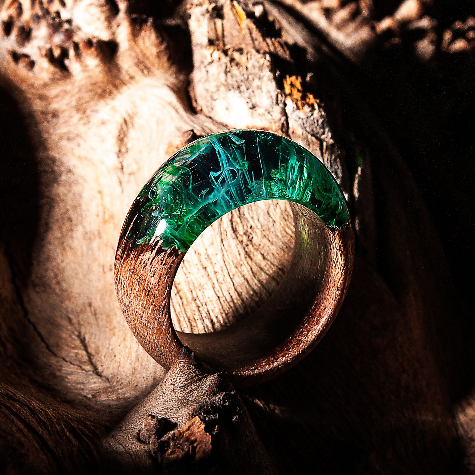 Nature Ring Wood Resin Green Geometric Ring Botanical Resin Ring - Etsy