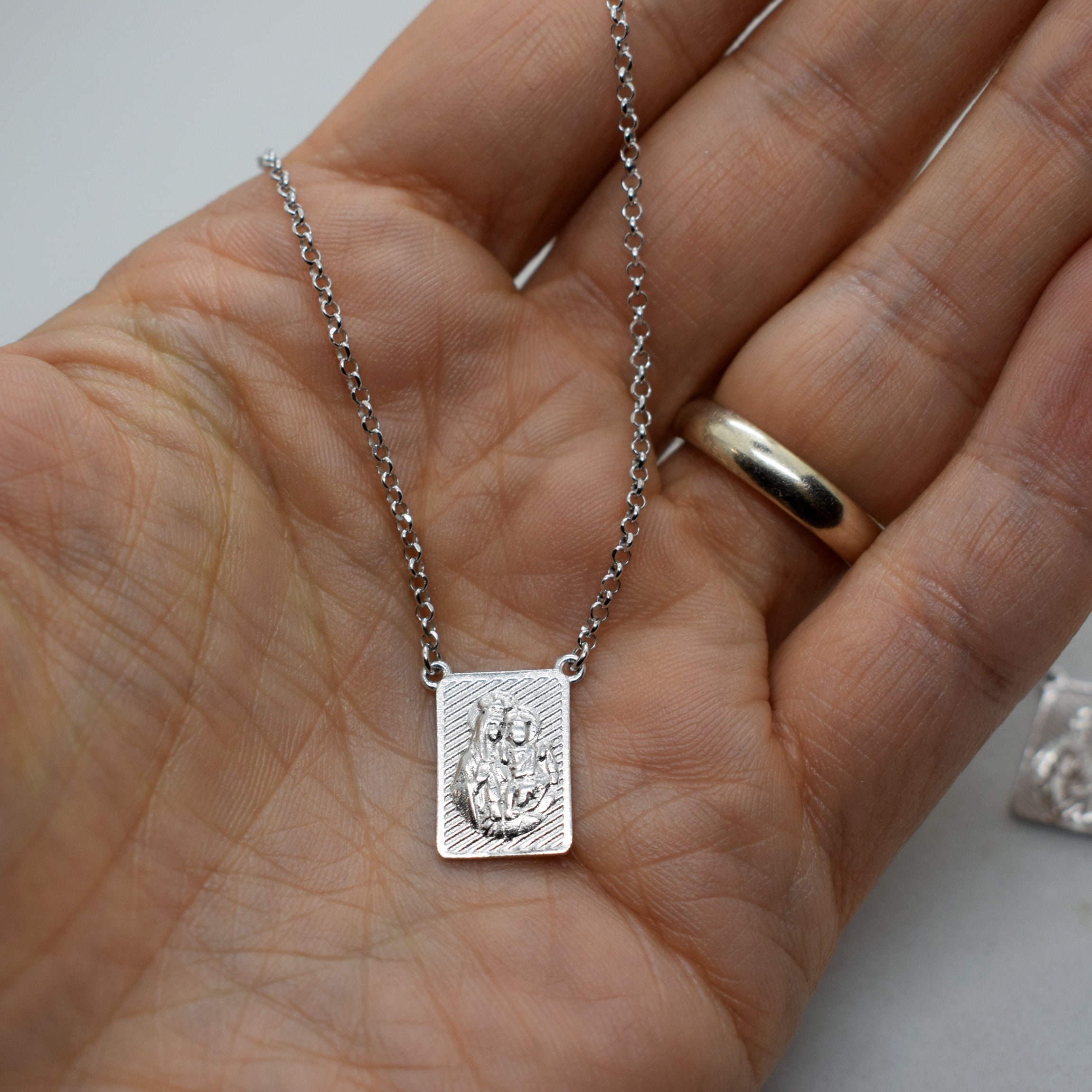 Sterling Silver Scapular Chain Necklace Rhodium-plated 925 - Etsy