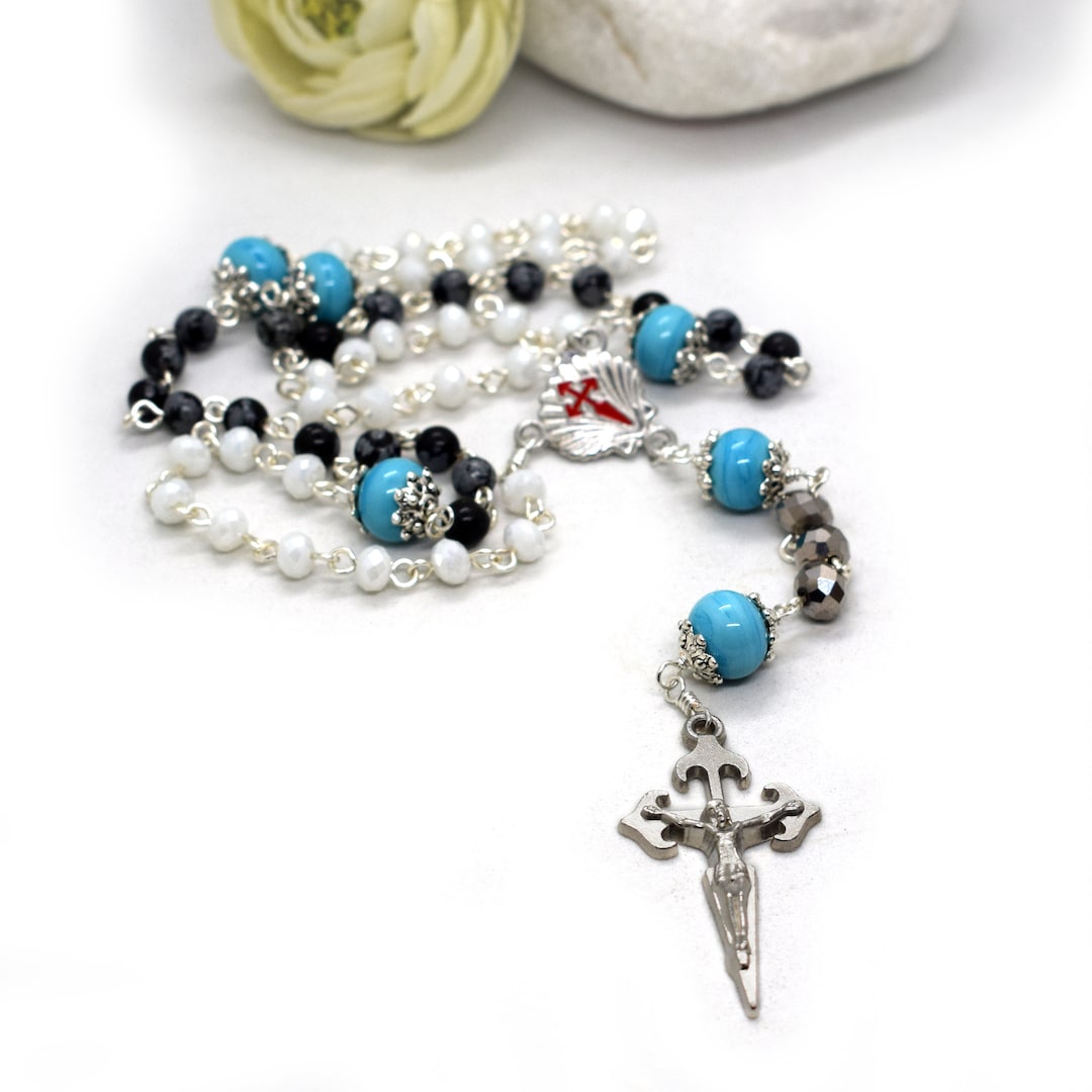 Way of St. James Rosary, Pilgrims Rosary in Blue Glass Beads and ...