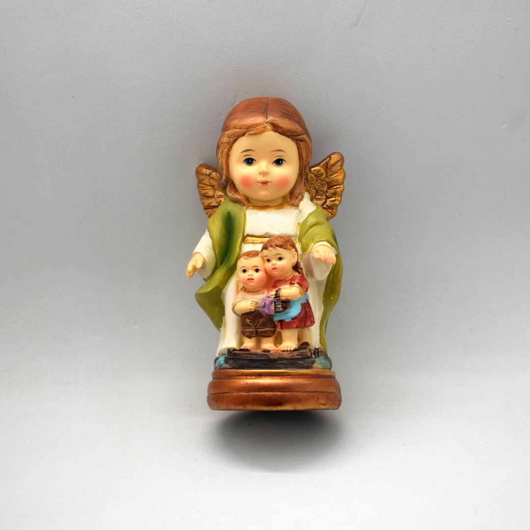 Guardian Angel Resin Statue, Angel With Children Mini Statue, Italian ...