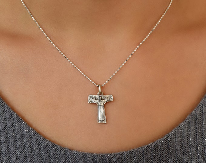 Sterling Silver Saint Francis Tau Cross St Francis of Assisi 0.925 Silver Medal Italian Medal ...