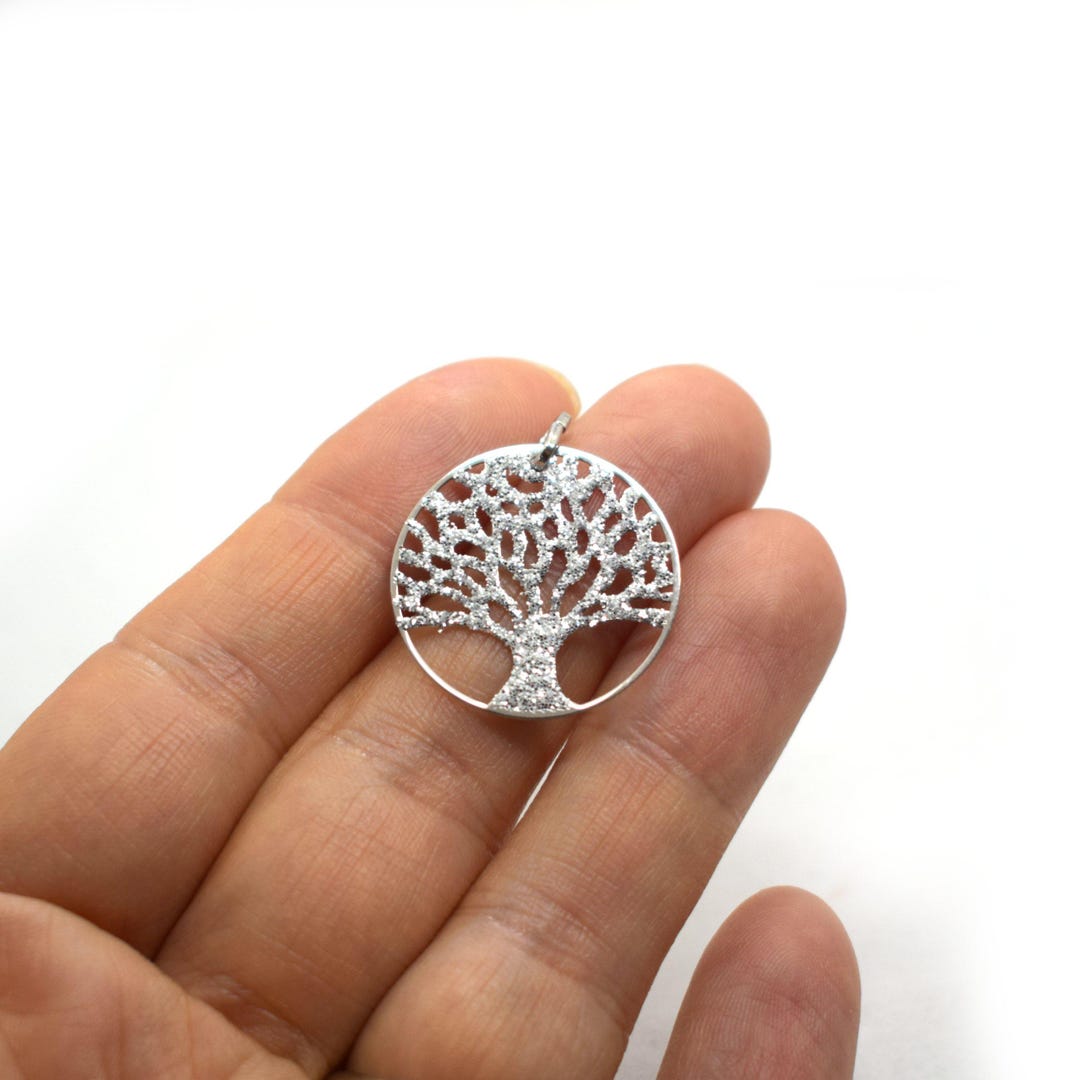 Sterling Silver Sparkle Tree of Life Pendant Necklace - Rhodium Plated ...