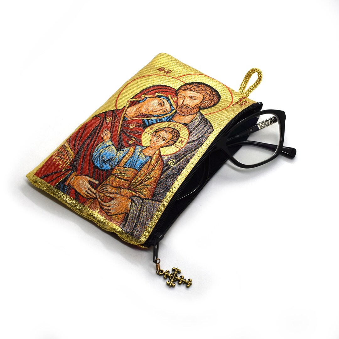 Large Holy Family Rosary Pouch, Icon Tapestry Rosary Case, Glasses ...