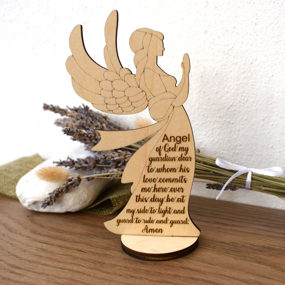 Guardian Angel Prayer Wood Stand, Personalized Party Favor, Baptism ...