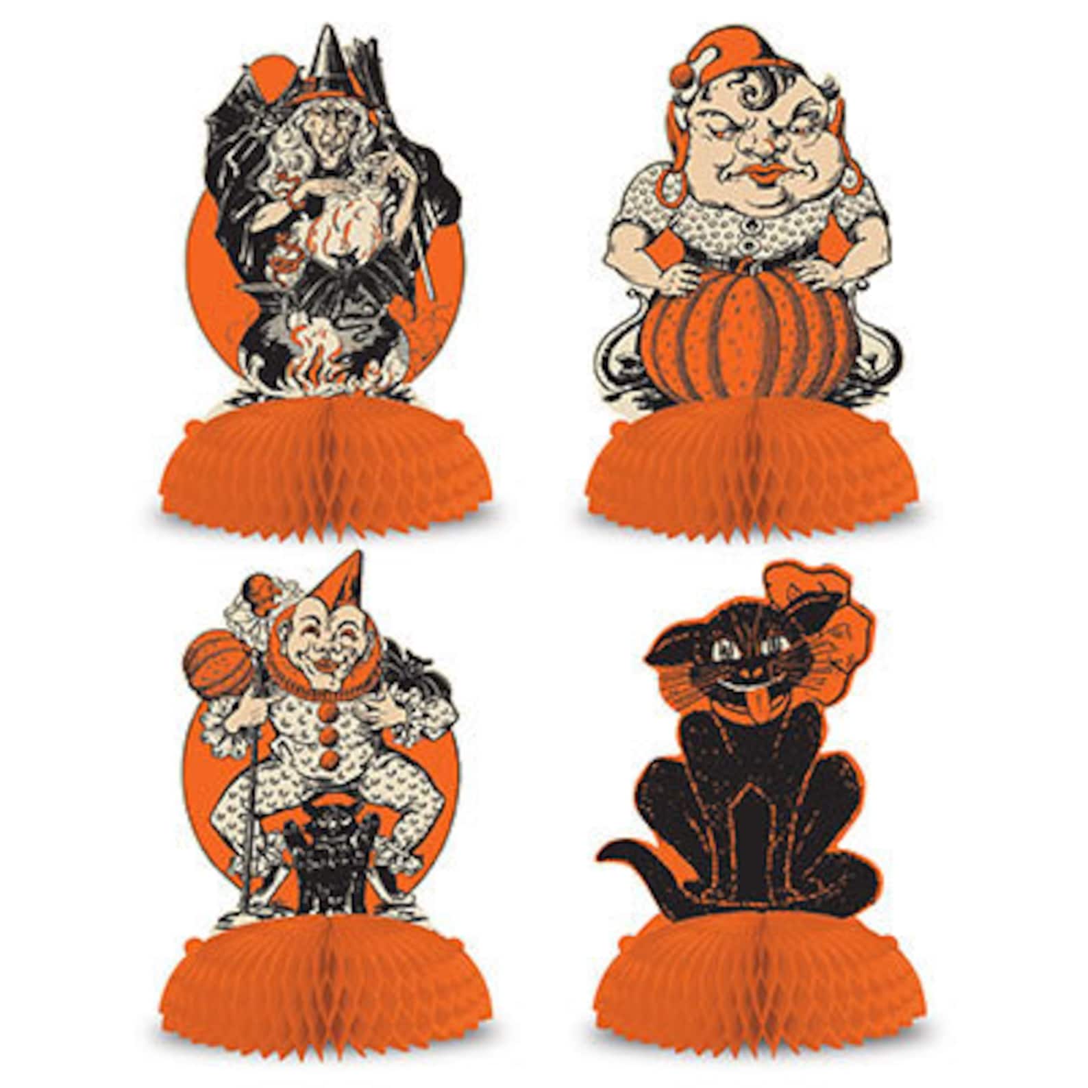 Vintage Beistle Halloween Cat, Witch, Gypsy & Jester Honeycomb ...