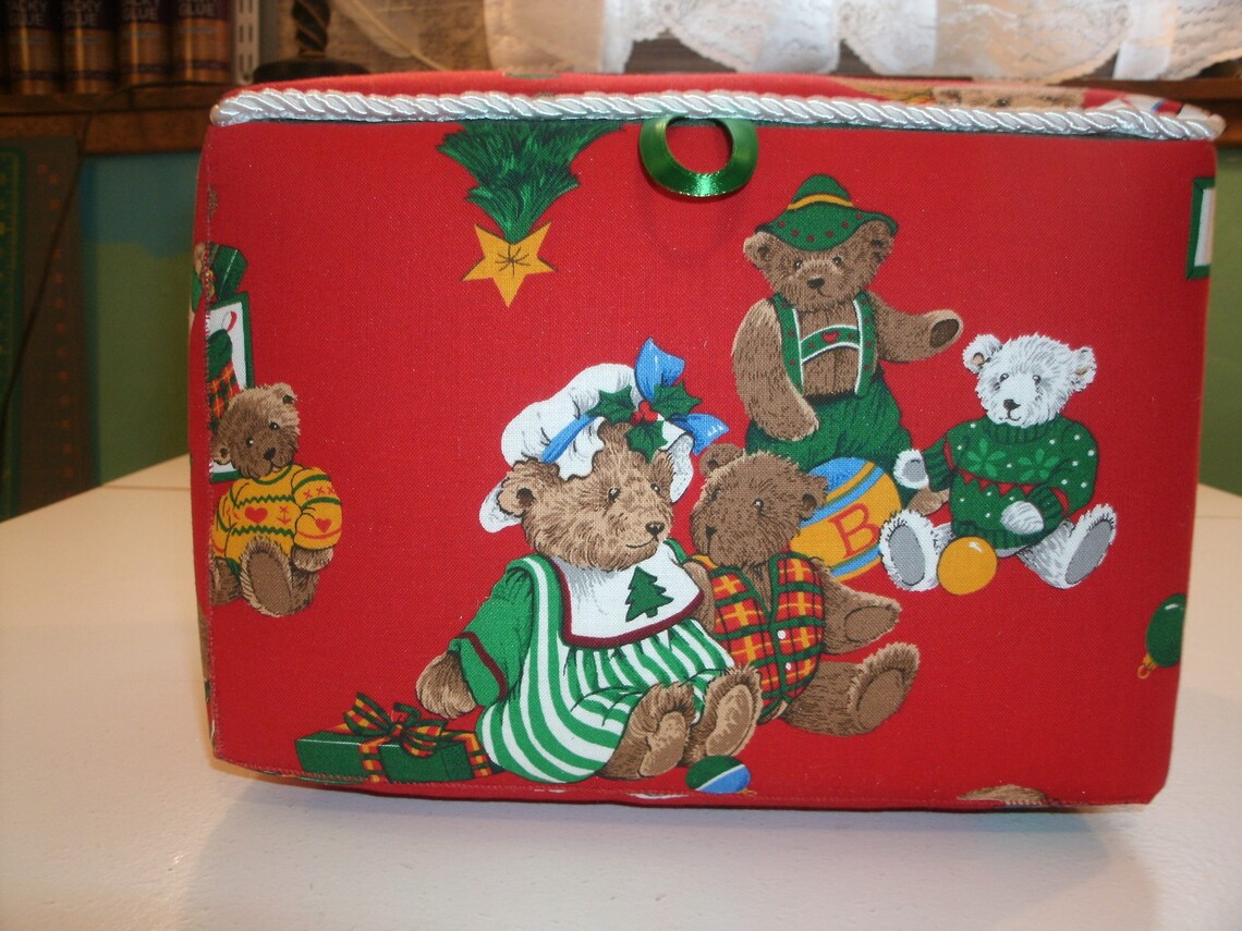 Teddy Bears, Fabric Box, Handmade, Christmas, Large, Square, Lidded ...