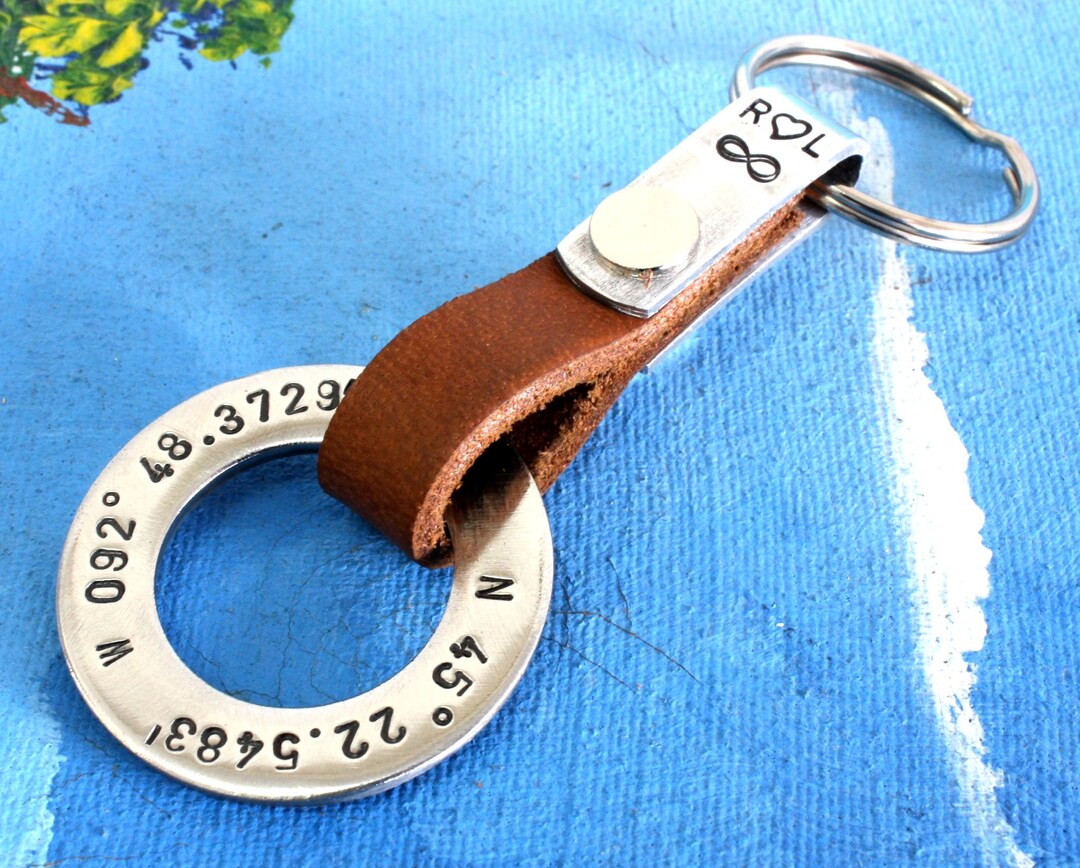 Custom Leather Keychain,latitude Longitude Keychain,coordinates ...