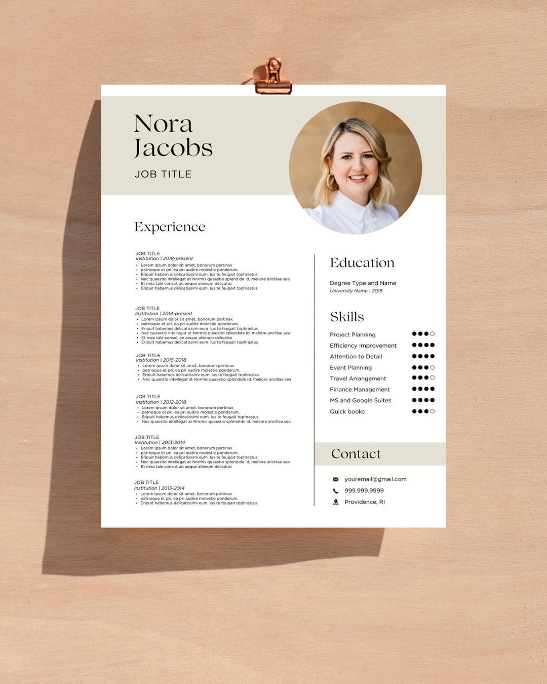 Modern Neutral Resume | Editable Template | Professional Resume Design ...