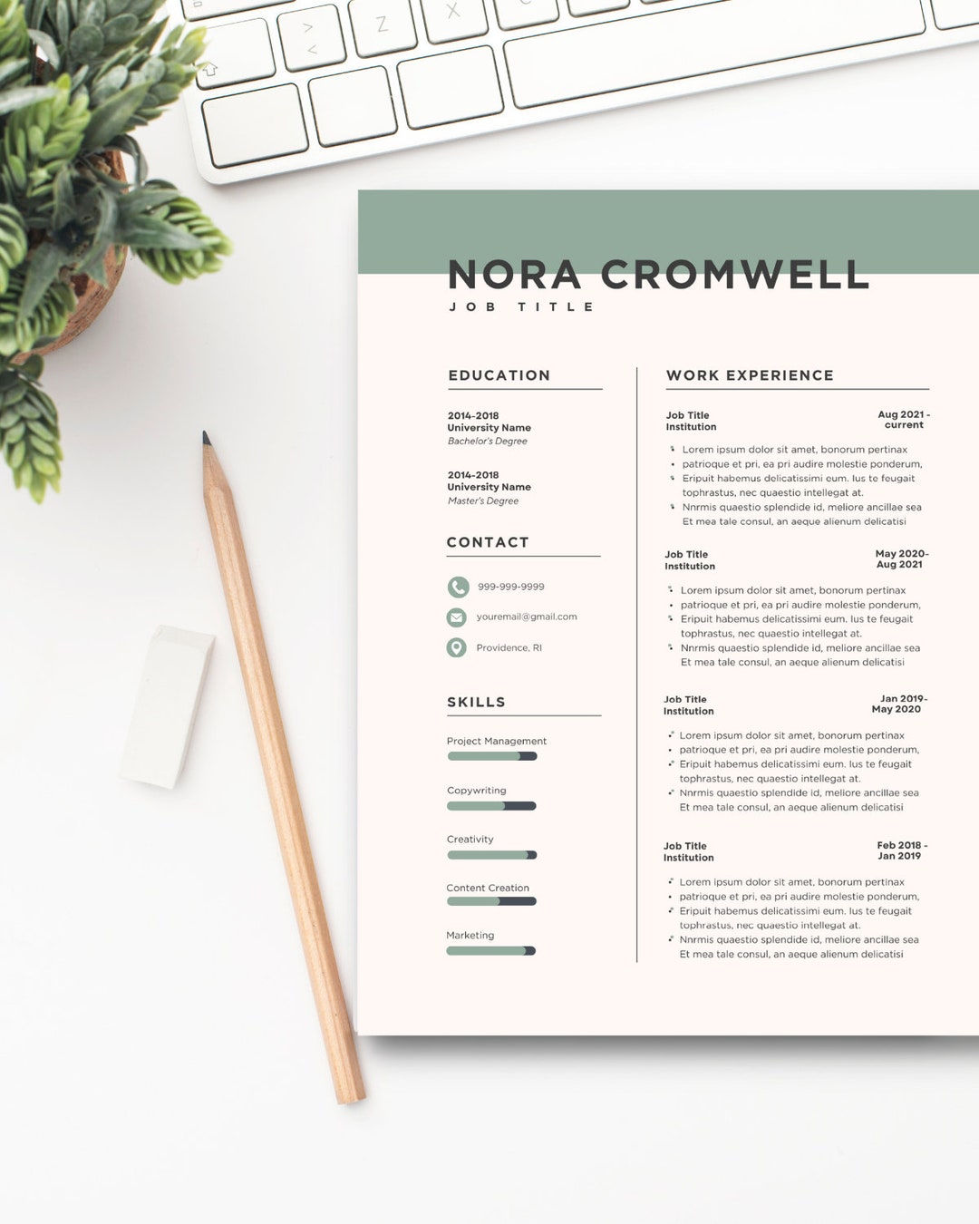 Modern Resume | Editable Template | Professional Resume Design | Job ...