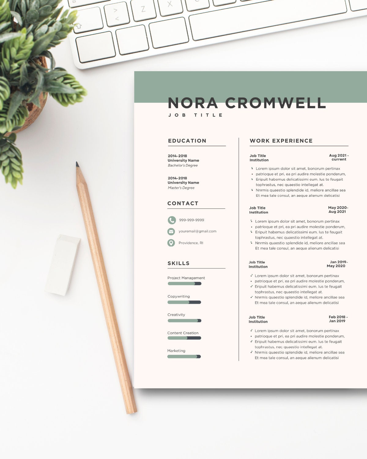 Modern Resume | Editable Template | Professional Resume Design | Job ...