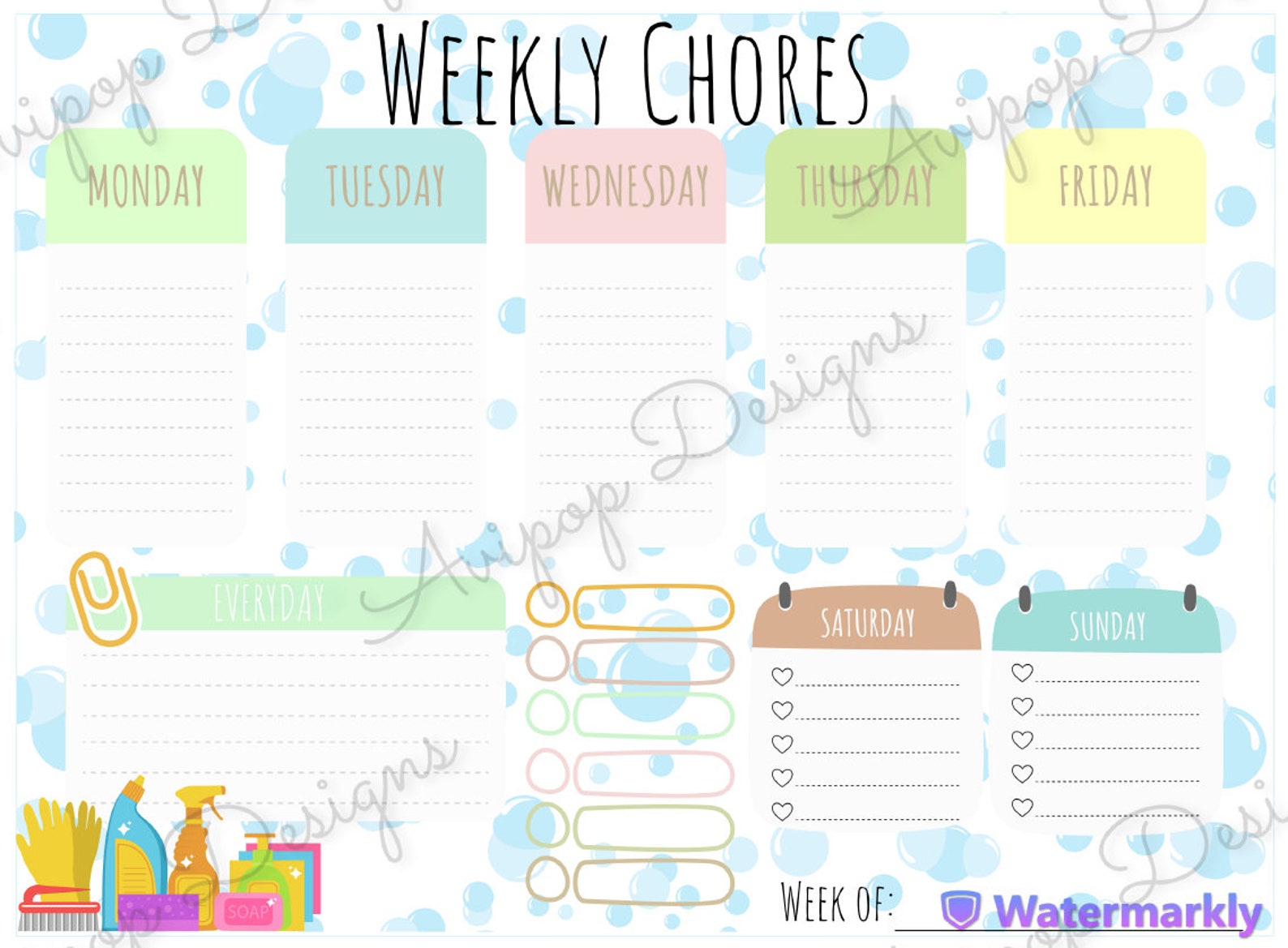 Weekly Chore Chart 8.5x11 - Etsy