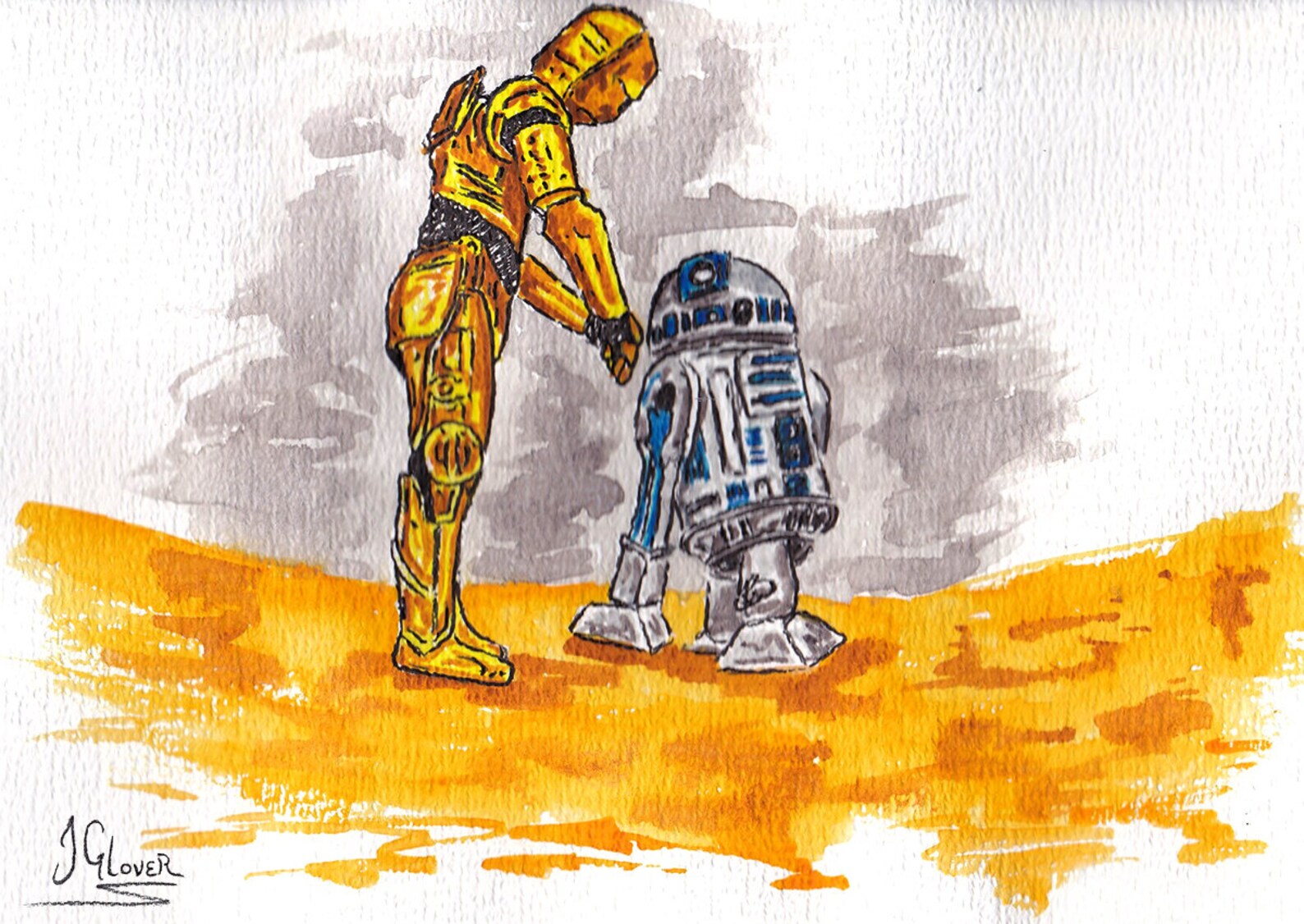 C-3PO & R2D2 Land on Tatooine Watercolour Sketch Star - Etsy