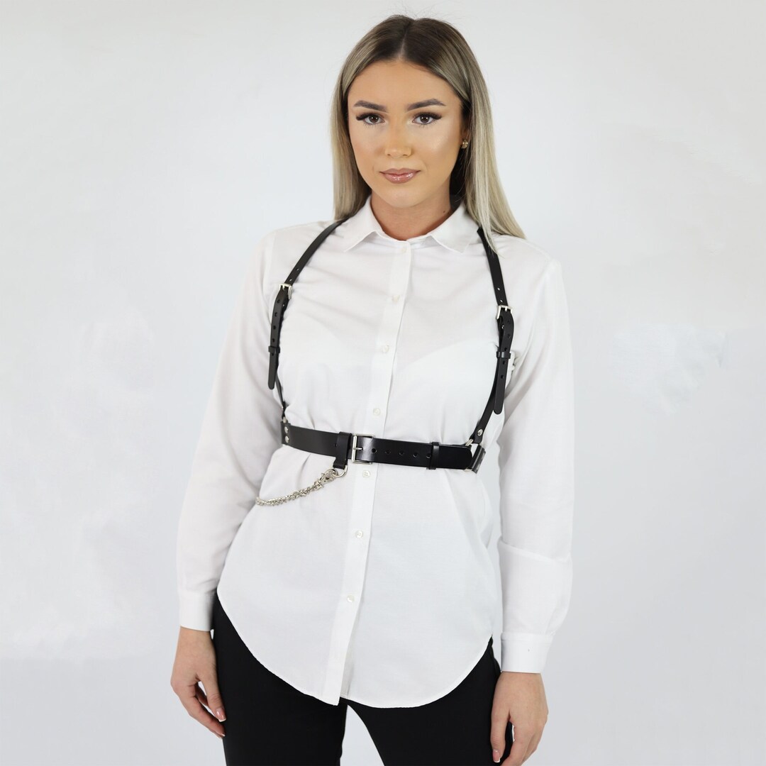 Black Leather Chain Body Harness - Etsy