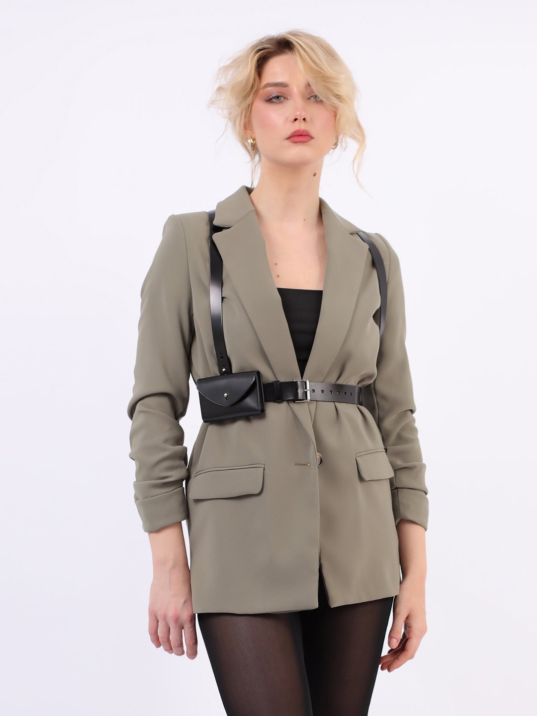 Micro Harness Bag, Black Leather Body Fashion Harness, Plus Size ...