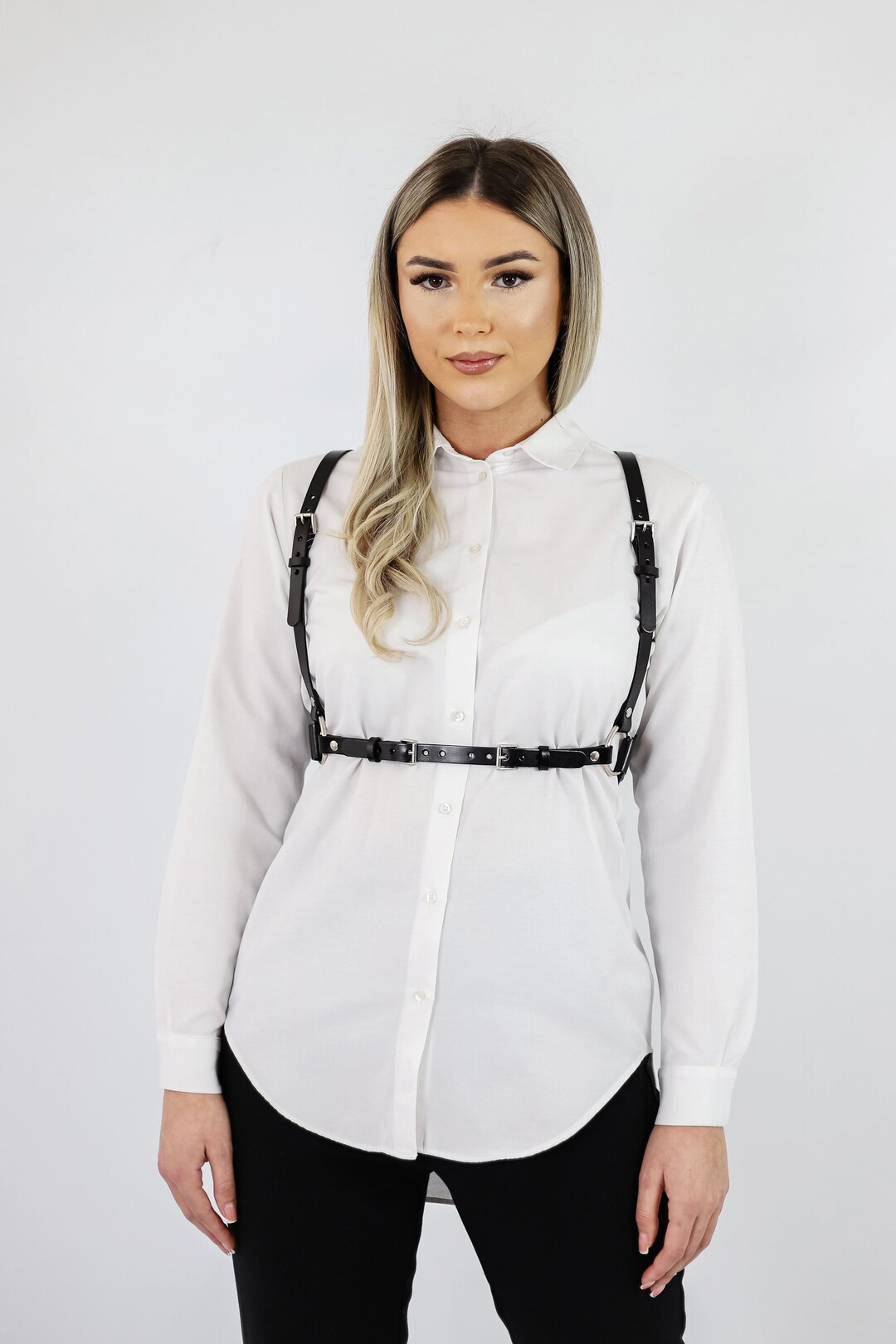 Black Leather Body Fashion Harness Plus Size Harness for - Etsy