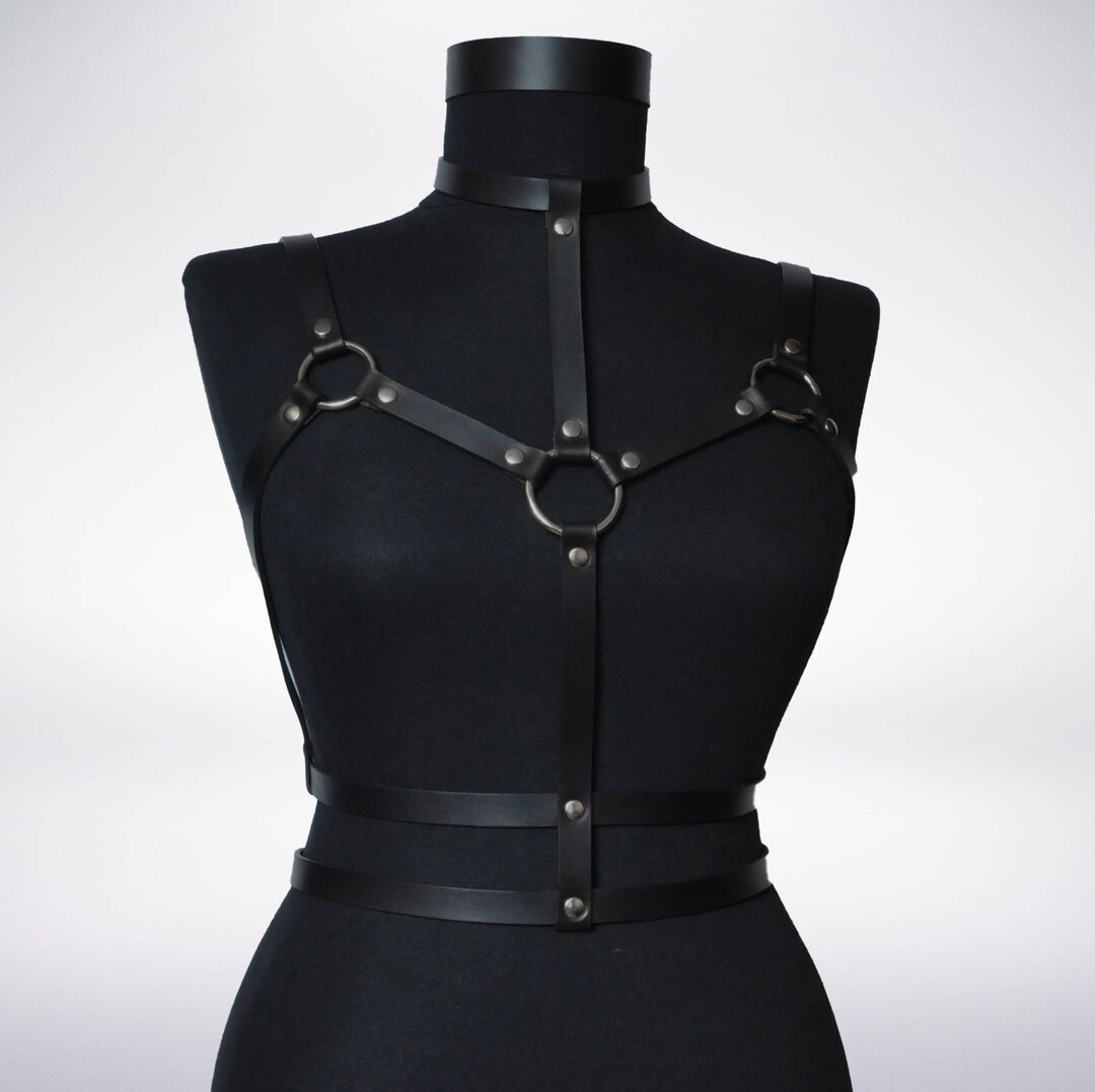 Black Leather Body Fashion Harness, Plus Size Harness for Women, Chest ...
