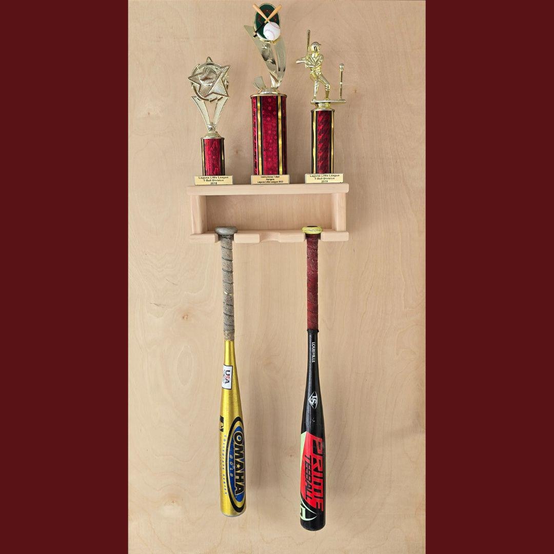 Baseball Bat Wall Display With Trophy Shelf, Any Size - Etsy