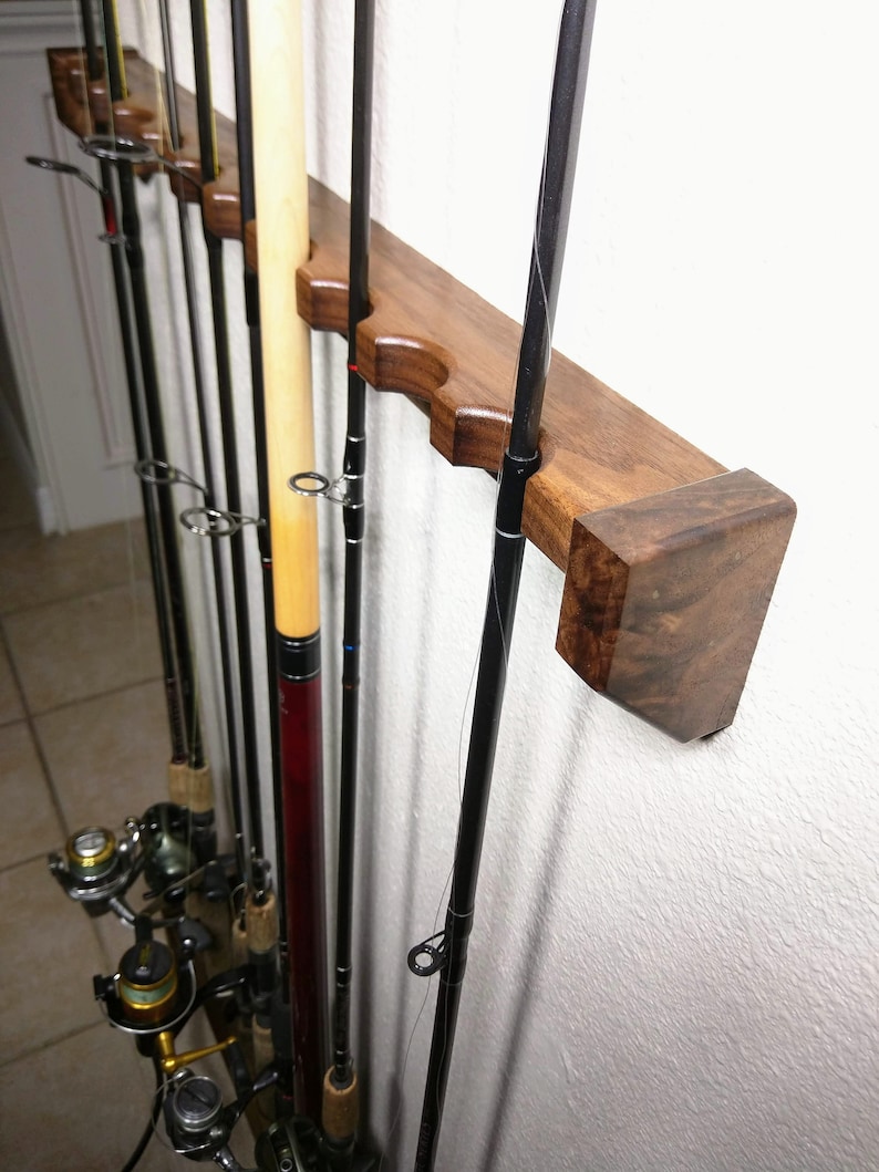 Vertical Fishing Rod Rack, Solid Walnut Wood Pole Holder, Lodge Decor ...