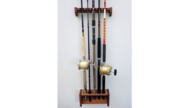 Vertical Fishing Rod Rack, Wall Mount, Solid Mahogany, Custom Size Pole ...