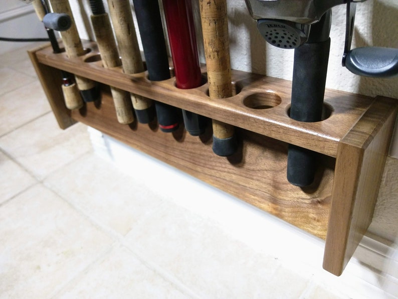 Vertical Fishing Rod Rack, Solid Walnut Wood Pole Holder, Lodge Decor ...