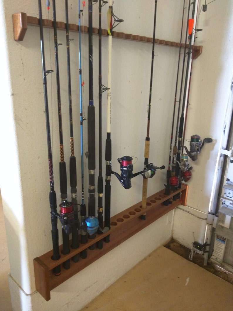 Solid Mahogany Rod Rack 46 Inch Wall Mounted Built in Fishing - Etsy