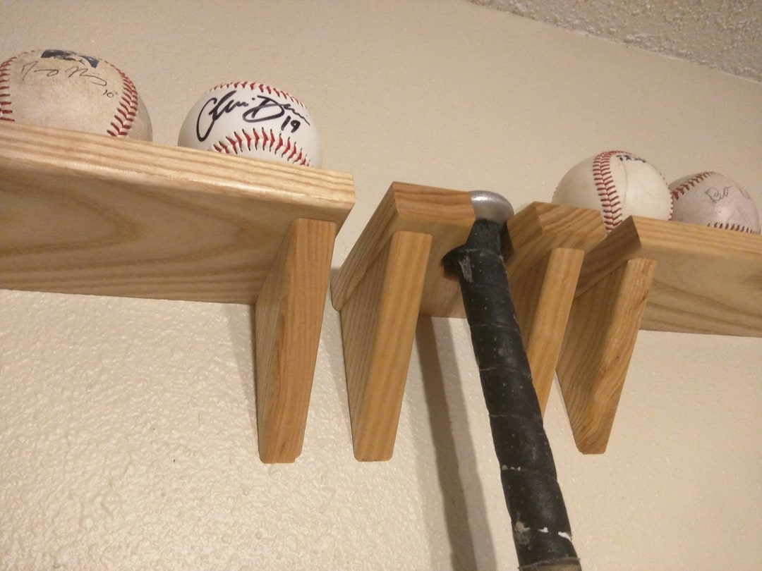 Baseball Bat Wall Hanger, Solid Ash Wood, Softball Bat Hanging Hook ...