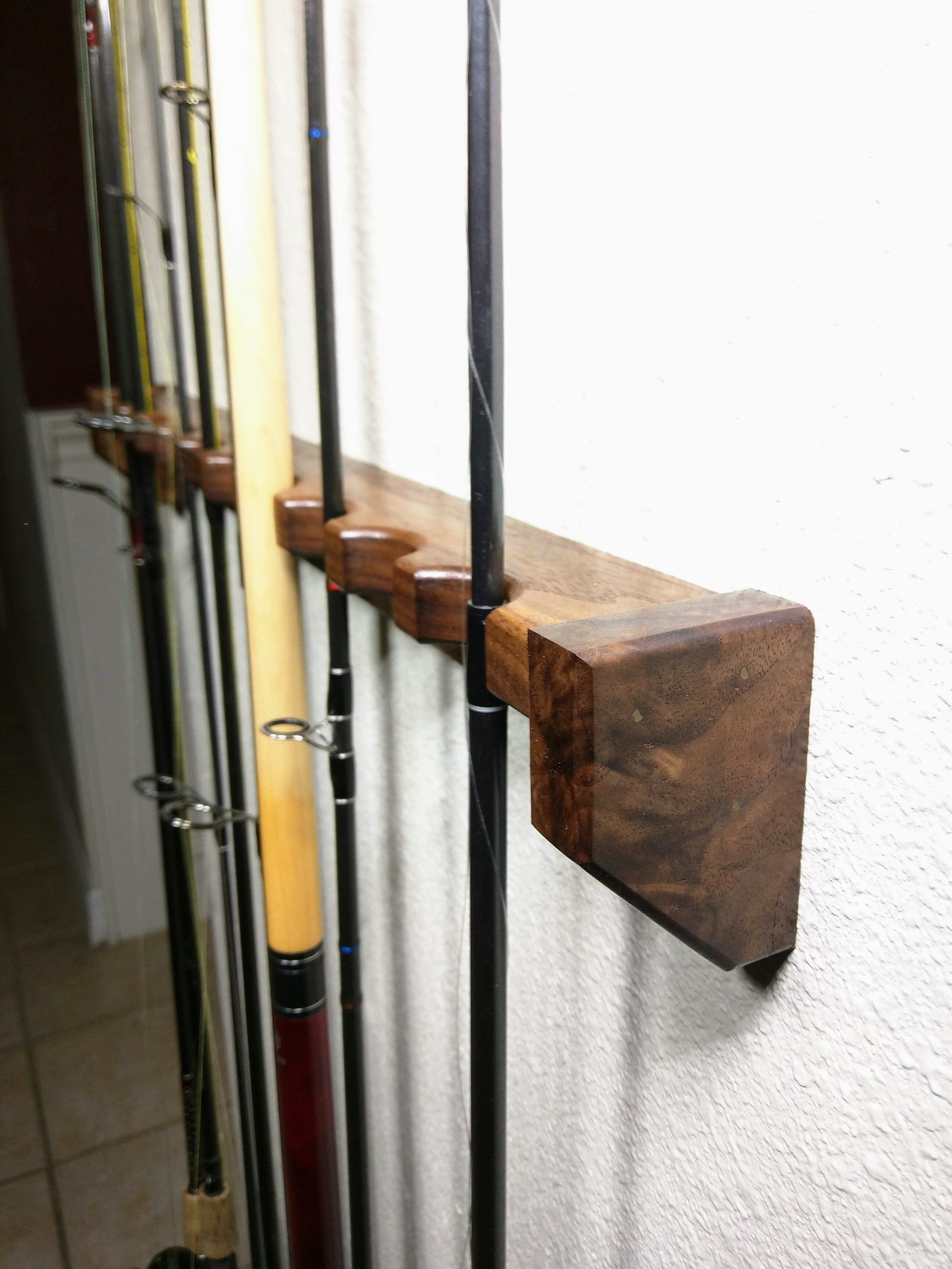 Vertical Fishing Rod Rack, Solid Walnut Wood Pole Holder, Lodge Decor ...