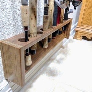 Vertical Fishing Rod Rack, Solid Walnut Wood Pole Holder, Lodge Decor ...