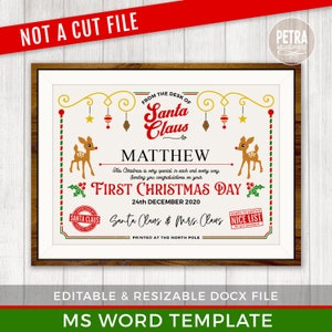 Christmas SVG. Baby's First Christmas Day Certificate Editable Ms Word ...